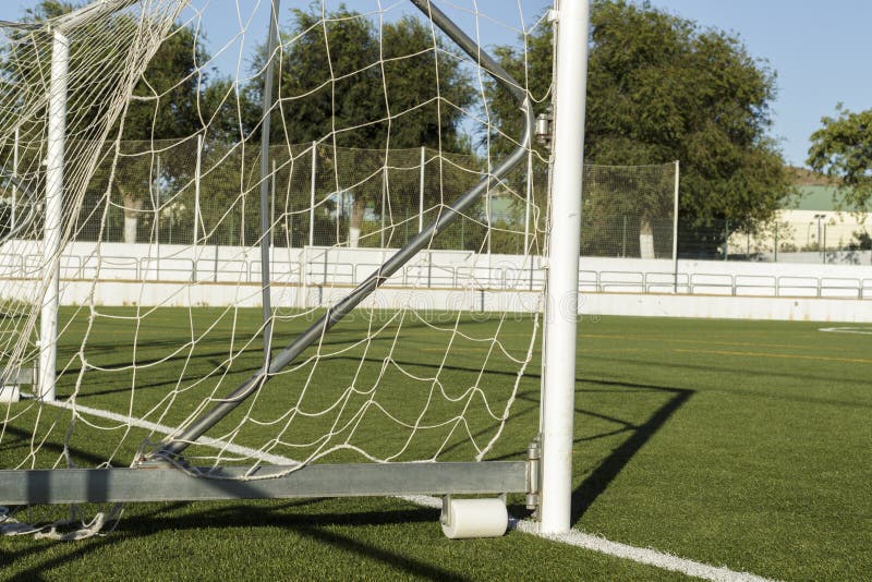 Lateral View of Goal Post in a Soccer Field Stock Image - Image of ...