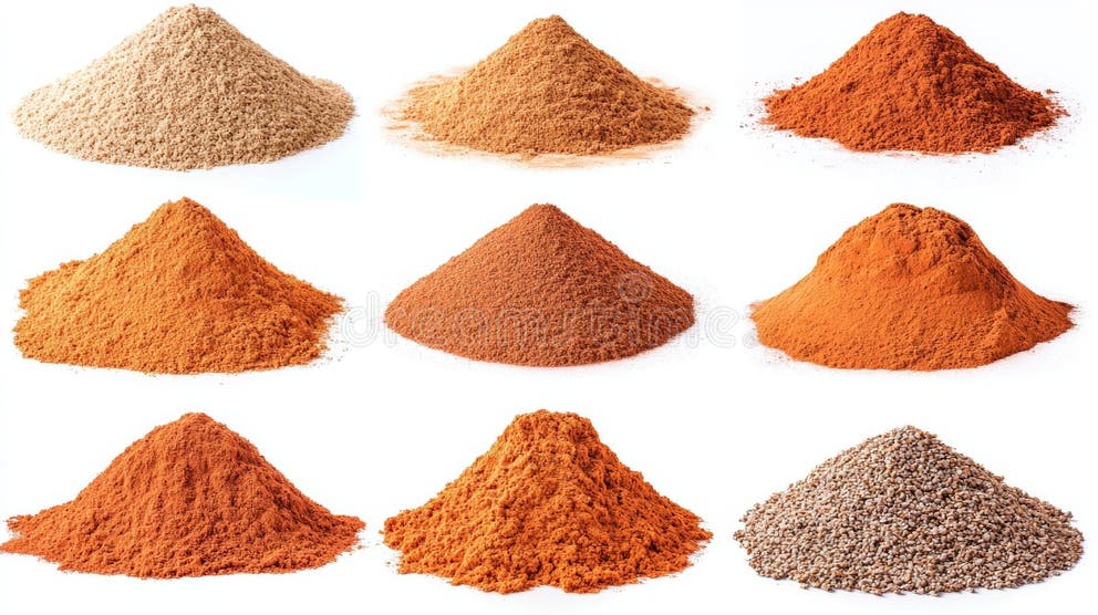 A Lateral View of Several Red Sand Piles Against a White Surface. Stock ...