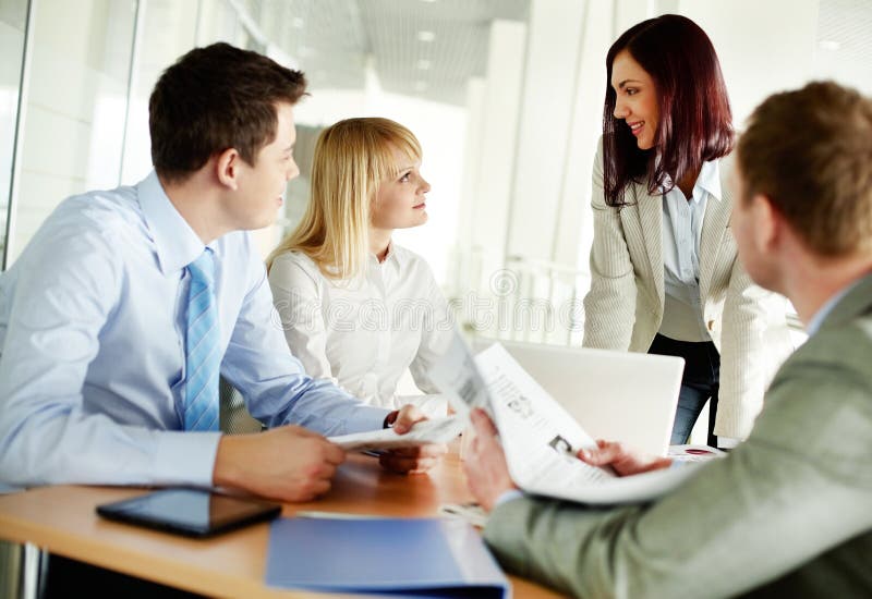 Latest business news stock photo. Image of female, discussion - 27332214