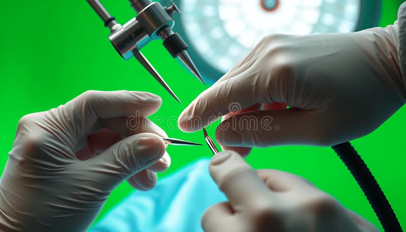 Latex Gloved Hands Using Surgical Instruments Isolated on Green Screen ...