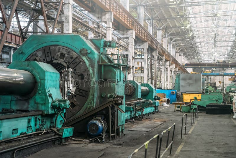 Lathe Automatic Machining in Factory Workshop. Metalworking Machine ...