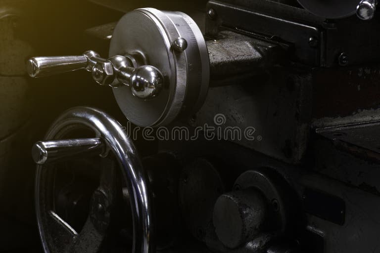 Lathe Control Knobs Close Up. and Turret, Hand Crank with Scale Stock ...