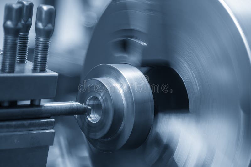 The Lathe Machine Bore Cutting the Cast Iron Parts by Lathe Tools Stock ...