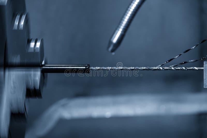 The Lathe Machine Drilling Process the Metal Parts Stock Photo - Image ...