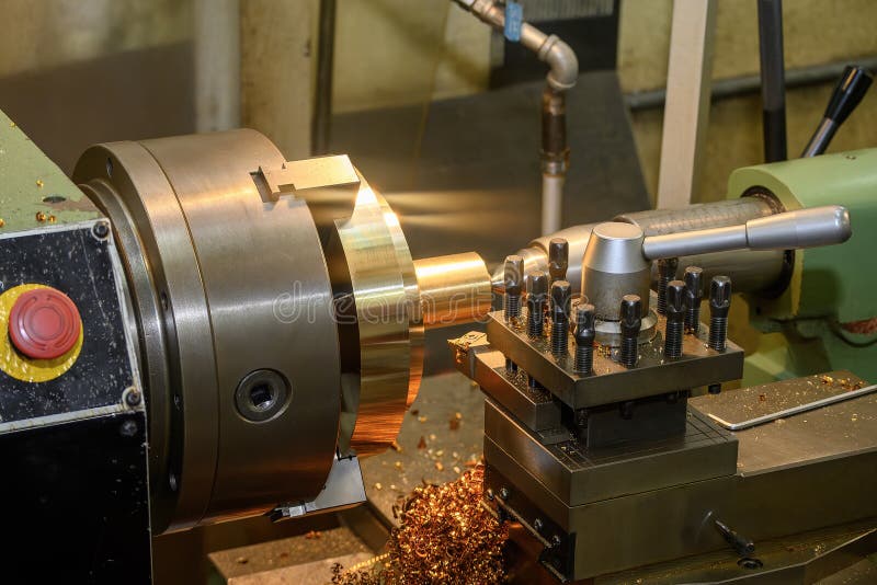 The Lathe Machine Finish Cut the Brass Material Parts by Lathe Tools ...
