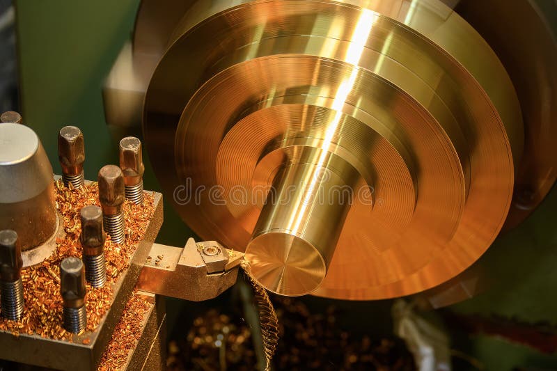 The Lathe Machine Finish Cut the Brass Material Parts by Lathe Tools ...