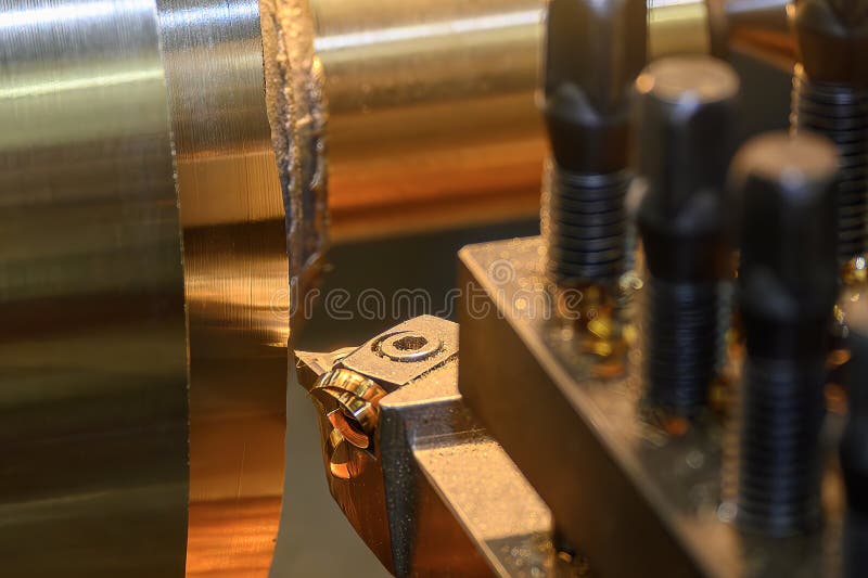 The Lathe Machine Finish Cut the Brass Material Parts by Lathe Tools ...