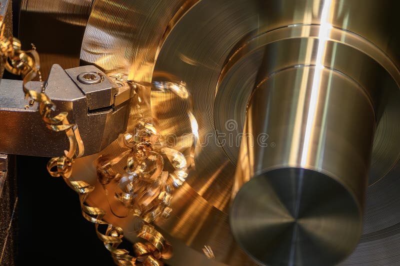 The Lathe Machine Finish Cut the Brass Material Parts by Lathe Tools ...