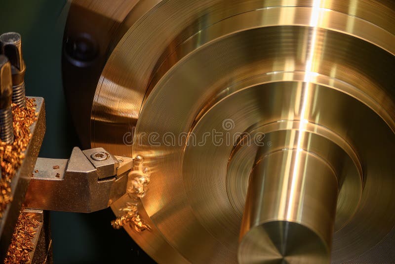 The Lathe Machine Finish Cut the Brass Material Parts by Lathe Tools ...