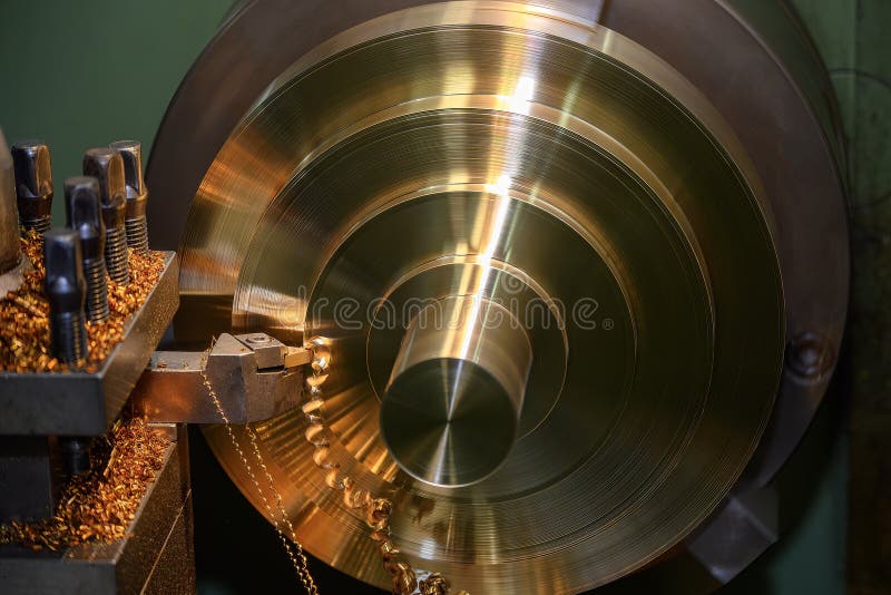 The Lathe Machine Finish Cut the Brass Material Parts by Lathe Tools ...