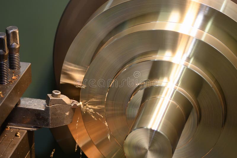 The Lathe Machine Finish Cut the Brass Material Parts by Lathe Tools ...