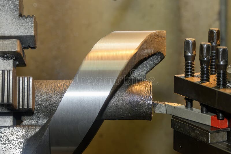 The Lathe Machine Finish Cutting the Cast Iron Parts Stock Photo ...