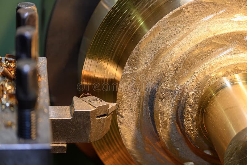 The Lathe Machine Rough Cut the Brass Material Parts by Lathe Tools ...