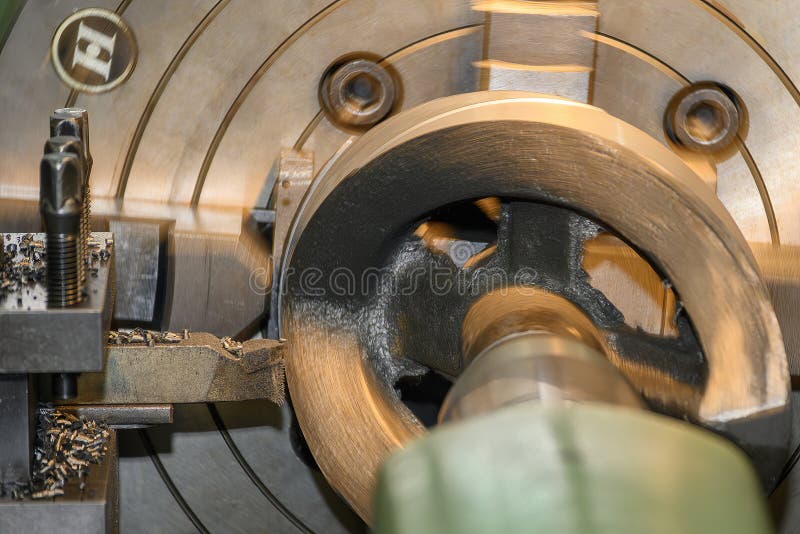 The Lathe Machine Rough Cutting the Cast Iron Parts Stock Image - Image ...