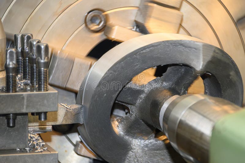 The Lathe Machine Rough Cutting the Cast Iron Parts Stock Photo - Image ...