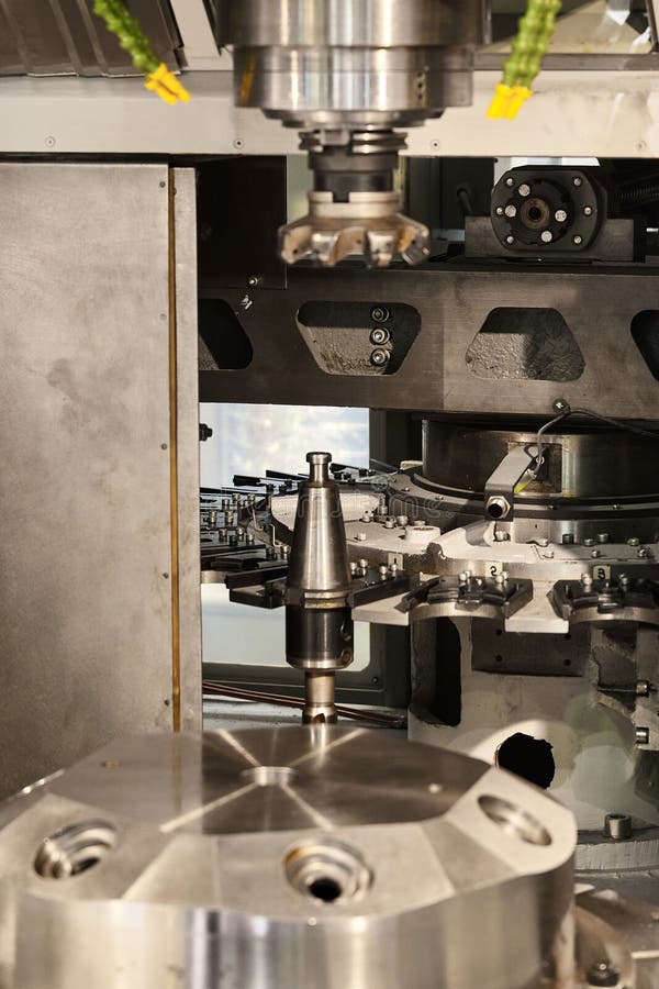 Lathe Machine Tool with Cooling System in Metalworking Plant Stock ...