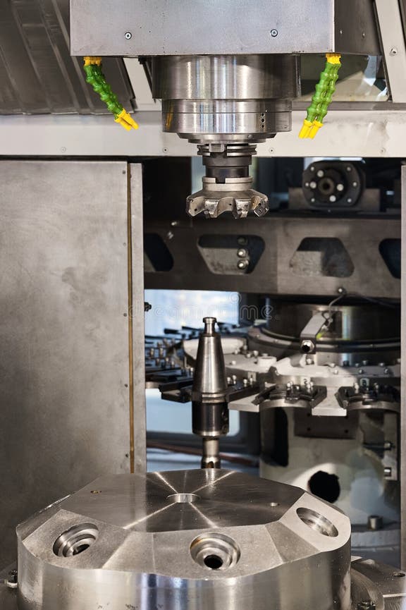 Lathe Machine Tool with Cooling System in Metalworking Plant Stock ...