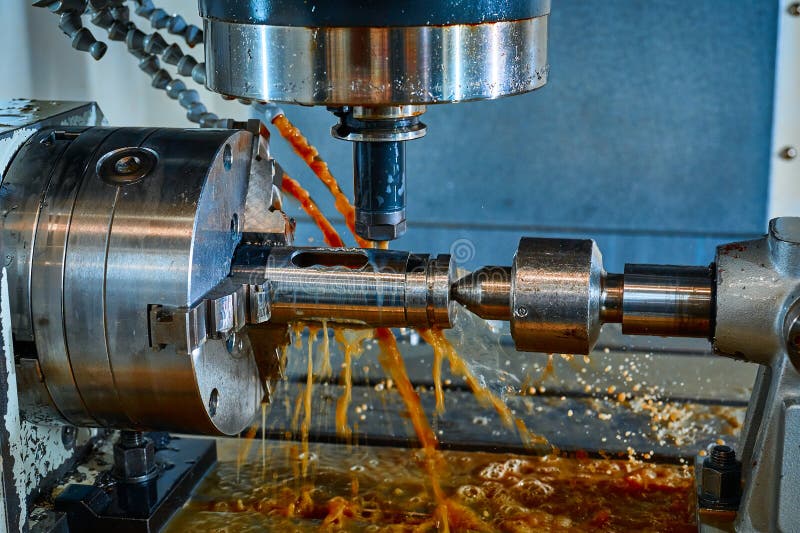 Lathe Machine Tool Operates with Metal Part in Workshop Stock Photo ...