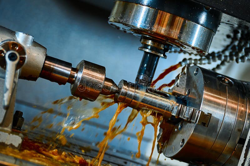 Lathe Machine Tool Operates with Metal Part in Workshop Stock Image ...