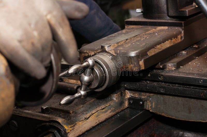 Lathe Machine in Workshop. Metalworking on a Lathe Stock Image - Image ...