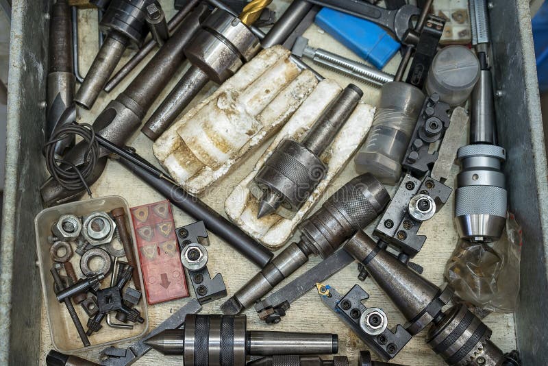 A Lathe and Mill Tool Collection in a Shed Stock Photo - Image of ...