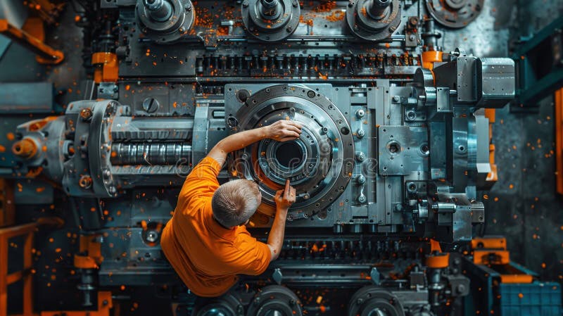 A Lathe Operator Working on a Lathe in a Workshop at a Factory. a Man ...