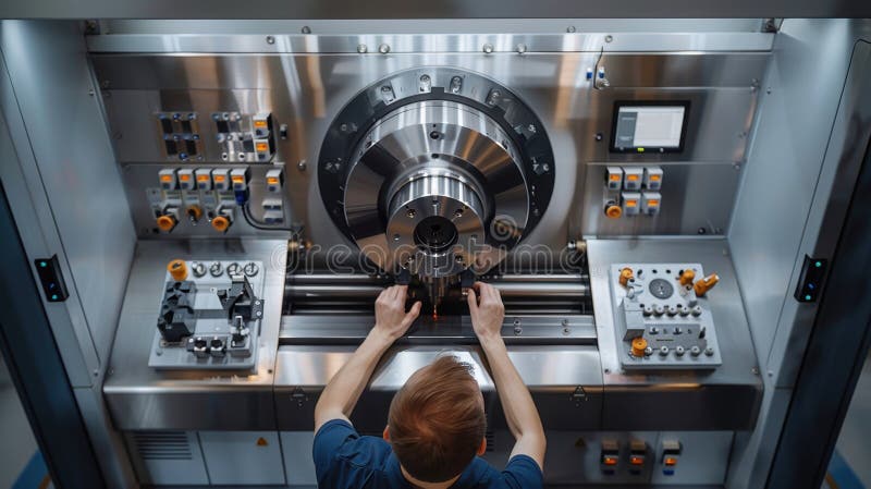 A Lathe Operator Working on a Lathe in a Workshop at a Factory. a Man ...