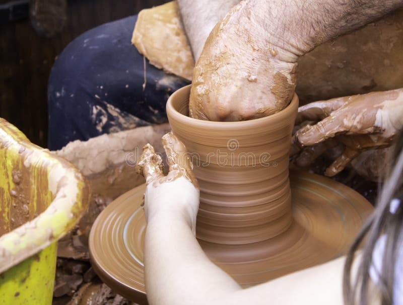 Lathe for sculpting mud stock photo. Image of hands - 144212878
