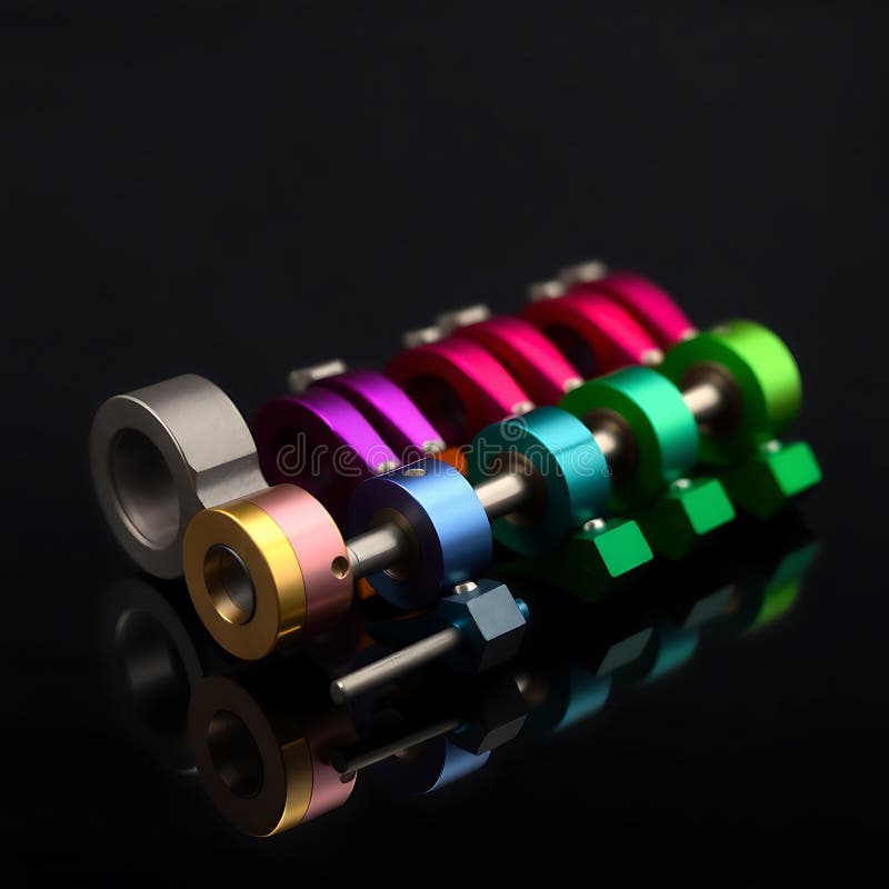 Lathe Tools with Colorful Anodized Coatings Arranged in a Gradient ...