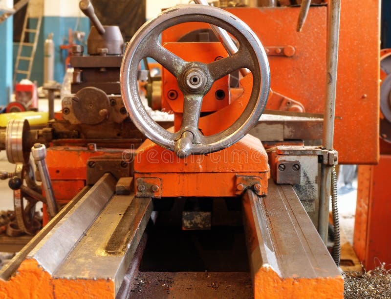 Lathe in workshop. stock photo. Image of orange, industrial - 30532966