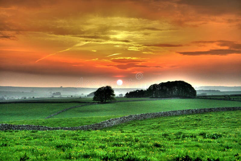 Lathkill Dale sunset stock photo. Image of orange, green - 5762814