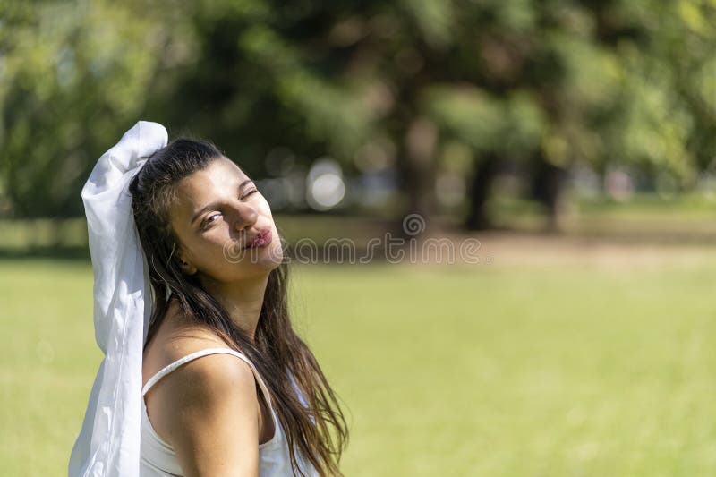 Latin Bride in a White Wedding Dress in a Park Stock Photo - Image of ...
