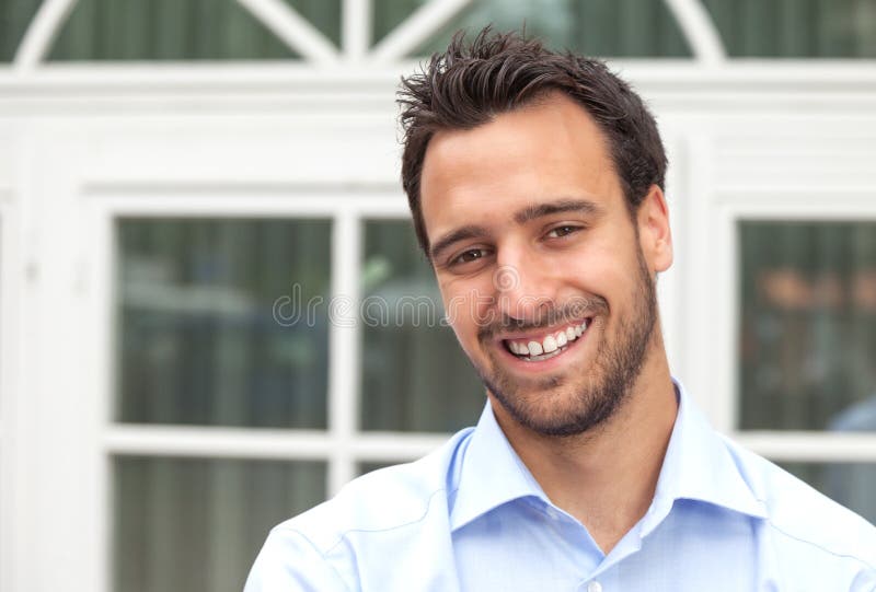 Latin Business Man Smiling Outdoors Stock Photo - Image of indoors ...