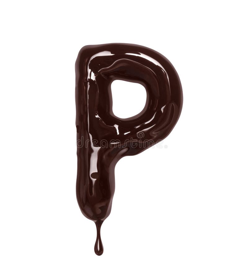 Latin Letter P with Drop is Made of Melted Chocolate, Isolated on White ...