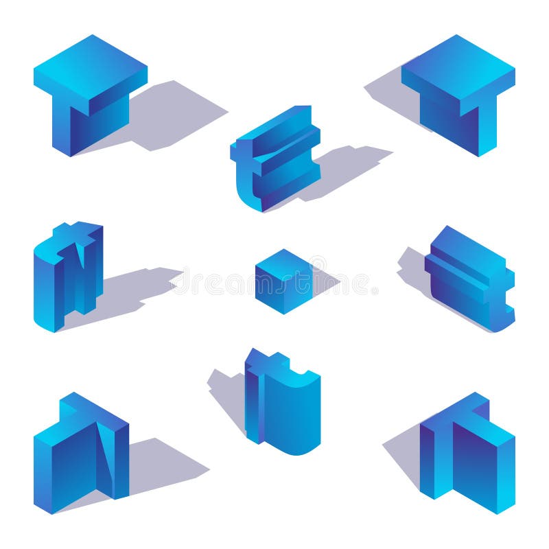 Latin Letter T Blue Isometric with Shadow. Lowercase and Capital ...