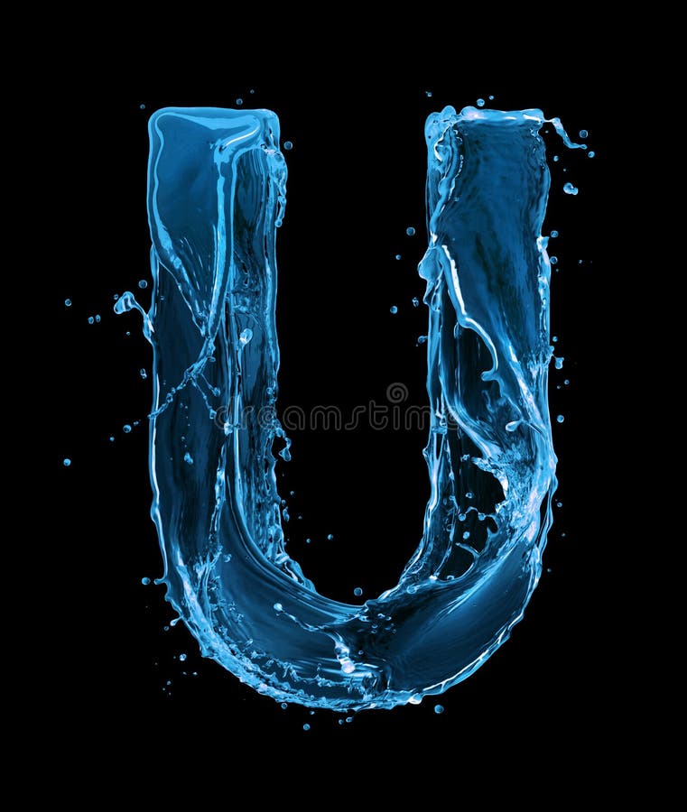 Latin Letter U Made of Water Splashes on a Black Background Stock Image ...
