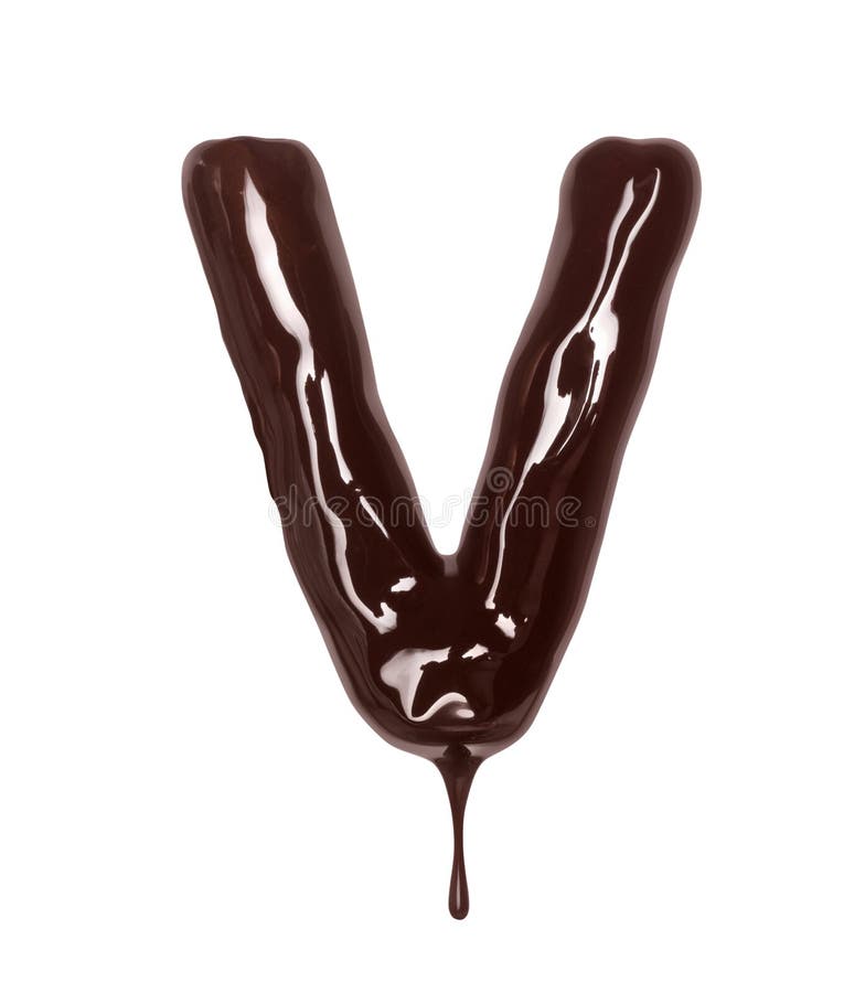 Latin Letter V with Drop is Made of Melted Chocolate, Isolated on White ...