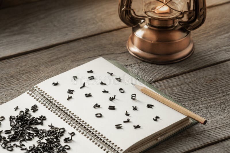 Latin Letters are Scattered on the Pages of a Notebook, the Concept of ...