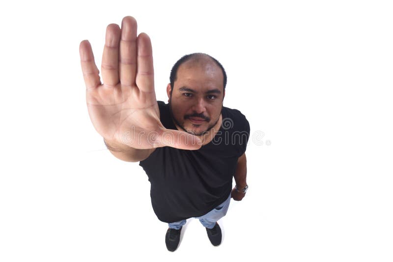 Latin Man with Stop Sign on White Stock Photo - Image of sign, hand ...