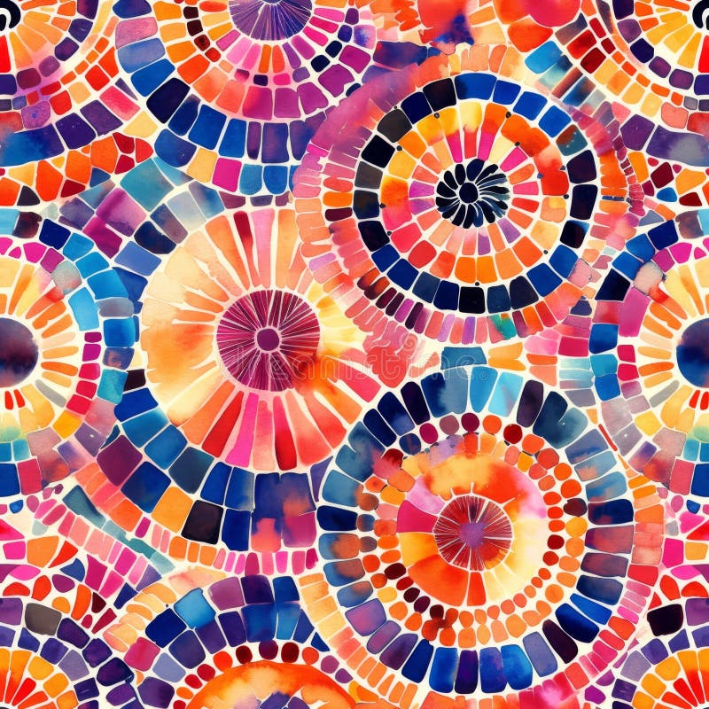 Latin Watercolor Mosaic Circles. Rich-colored, Latin-inspired Seamless ...