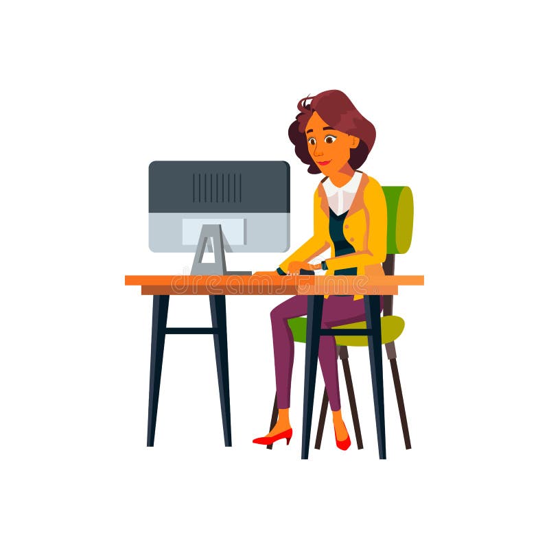 Latin Woman Checking Email on Computer Cartoon Vector Stock Vector ...
