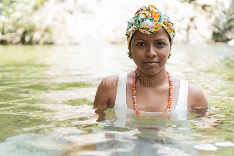 Latin Woman in a River in Nature Scene Stock Photo - Image of journey ...