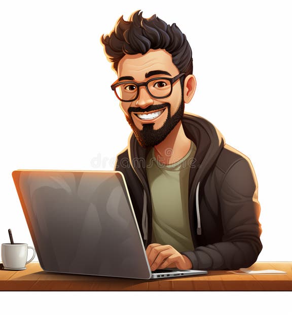 Latino Man with a Beard Working with Computer Laptop at a Desk ...