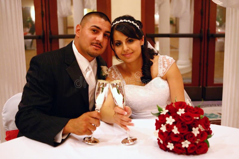 Latino Wedding Couple Toasting Stock Image - Image of latino, glamour ...