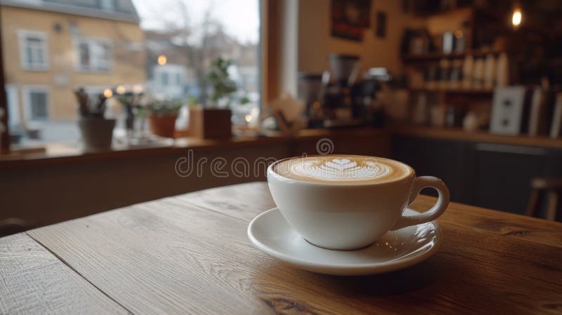 Latte Art Coffee in a Cozy Cafe Setting Stock Illustration ...