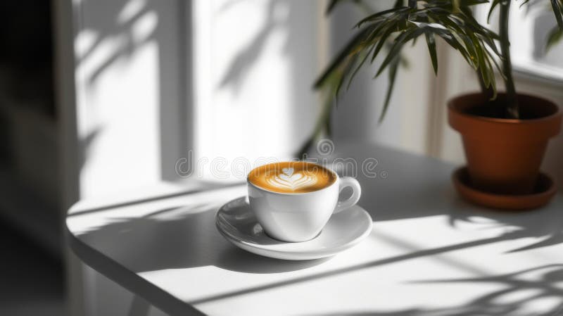 Latte Art Coffee Cup in Sunny Window Setting Stock Illustration ...