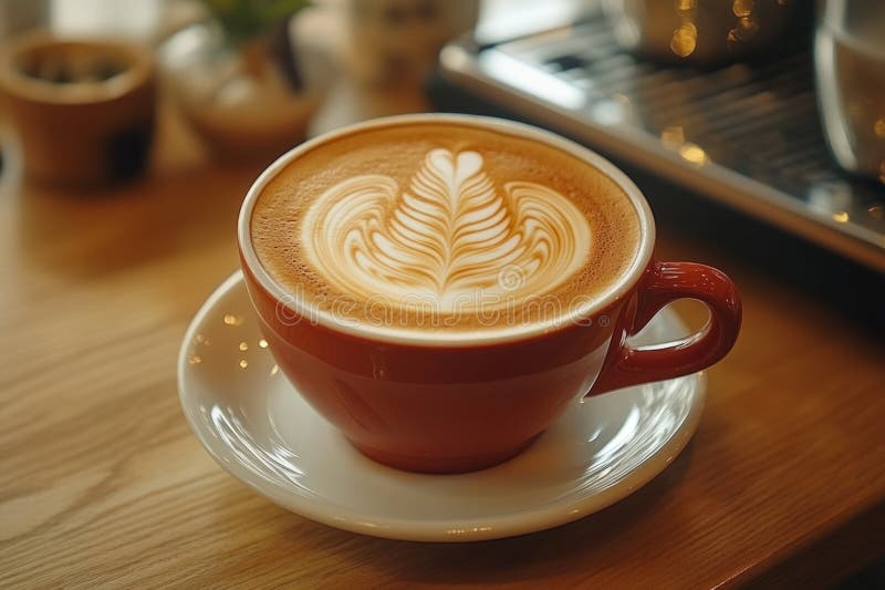 Latte Art Coffee Design in Ceramic Cup on Cafe Table Stock Photo ...