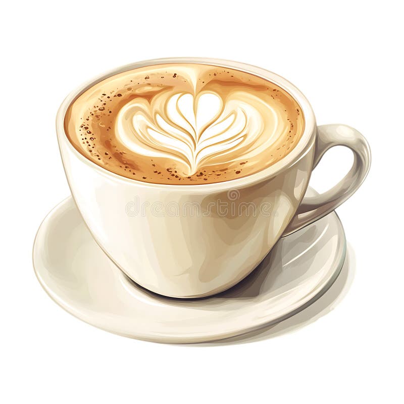 Latte Art Creamy Coffee in White Cup on Transparent Background Stock ...