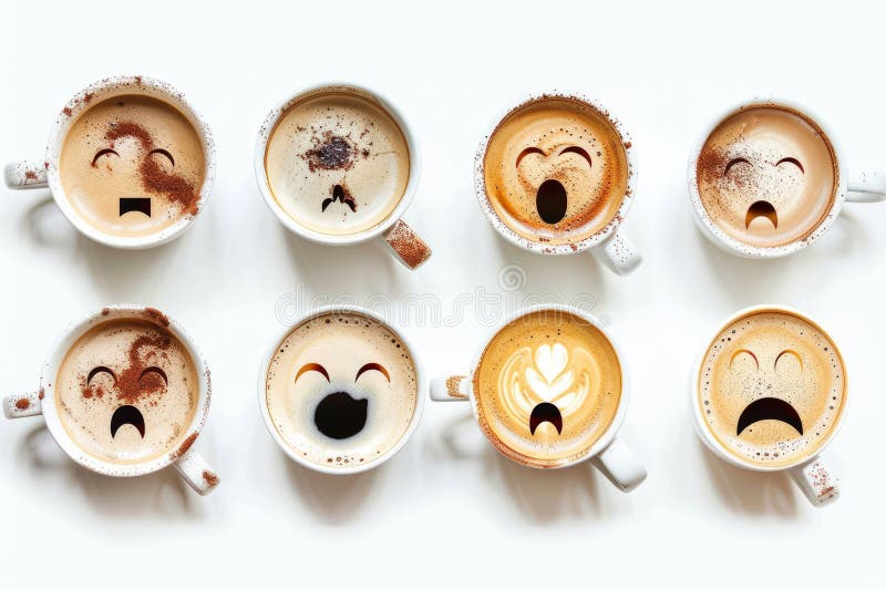 Latte Art with Faces in Different Cups Stock Photo - Image of faces ...