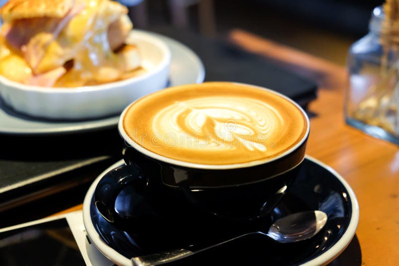 Latte Art Leaf Texture on Wood Table Stock Image - Image of espresso ...
